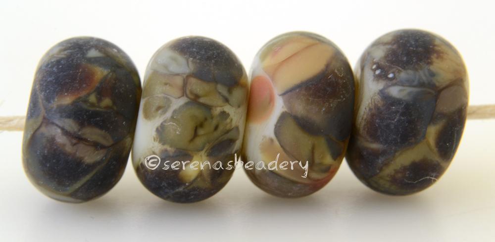 Dingy Dungeon Pale cream lampwork glass beads with green, brown, and ...